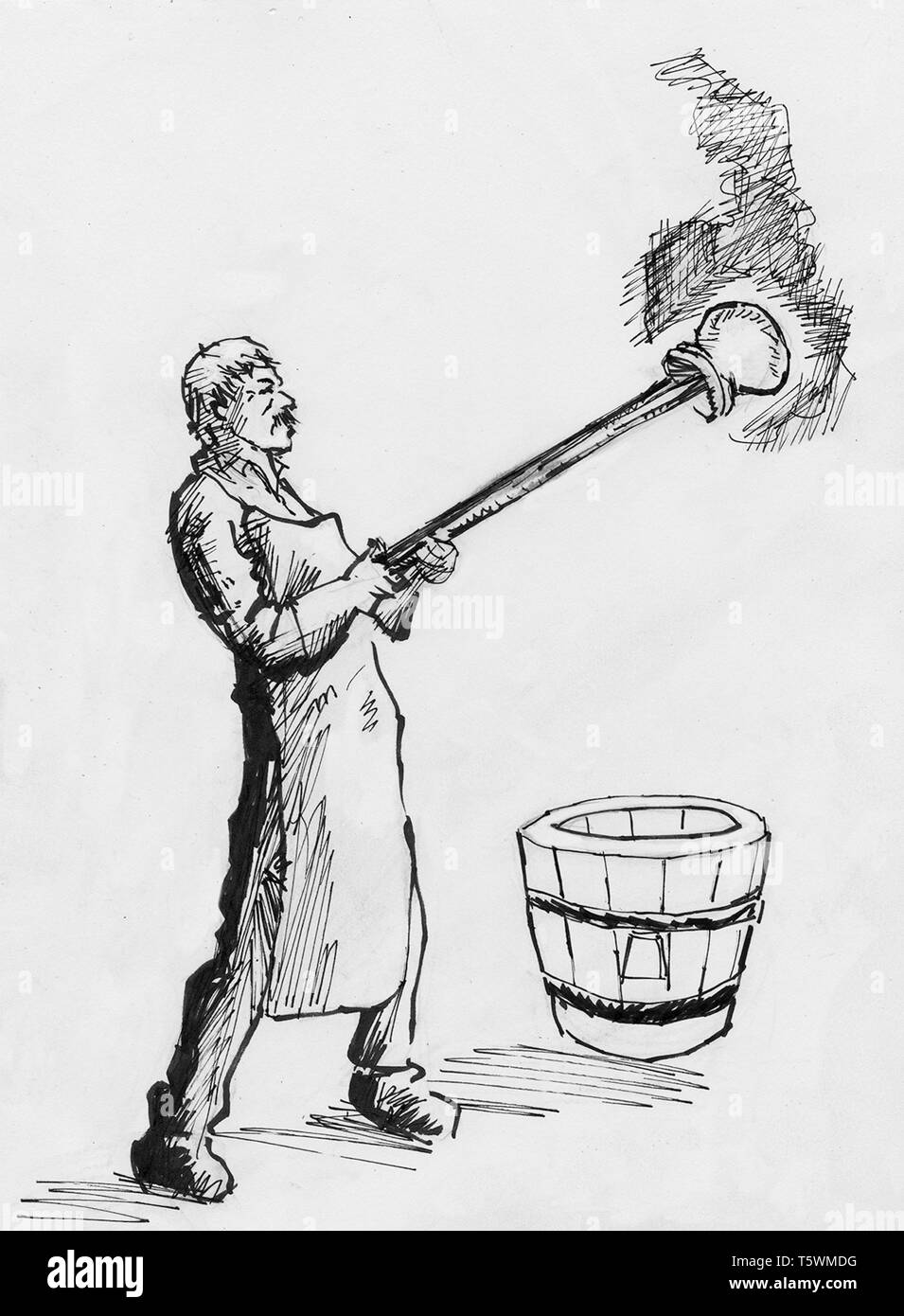 Glass blower ink drawing Stock Photo - Alamy