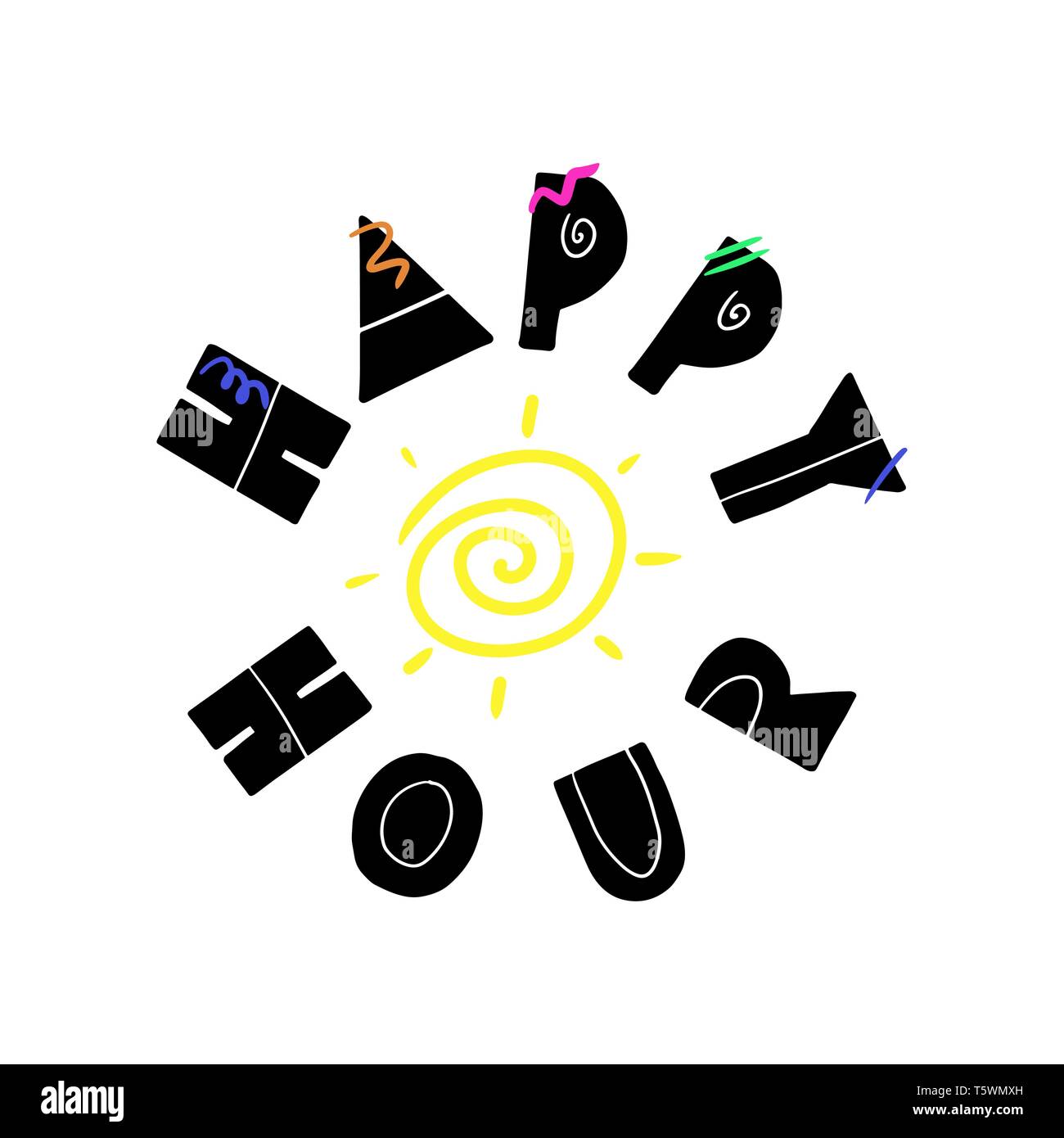 Happy Hour hand drawn lettering. Modern Calligraphy. Vector ...