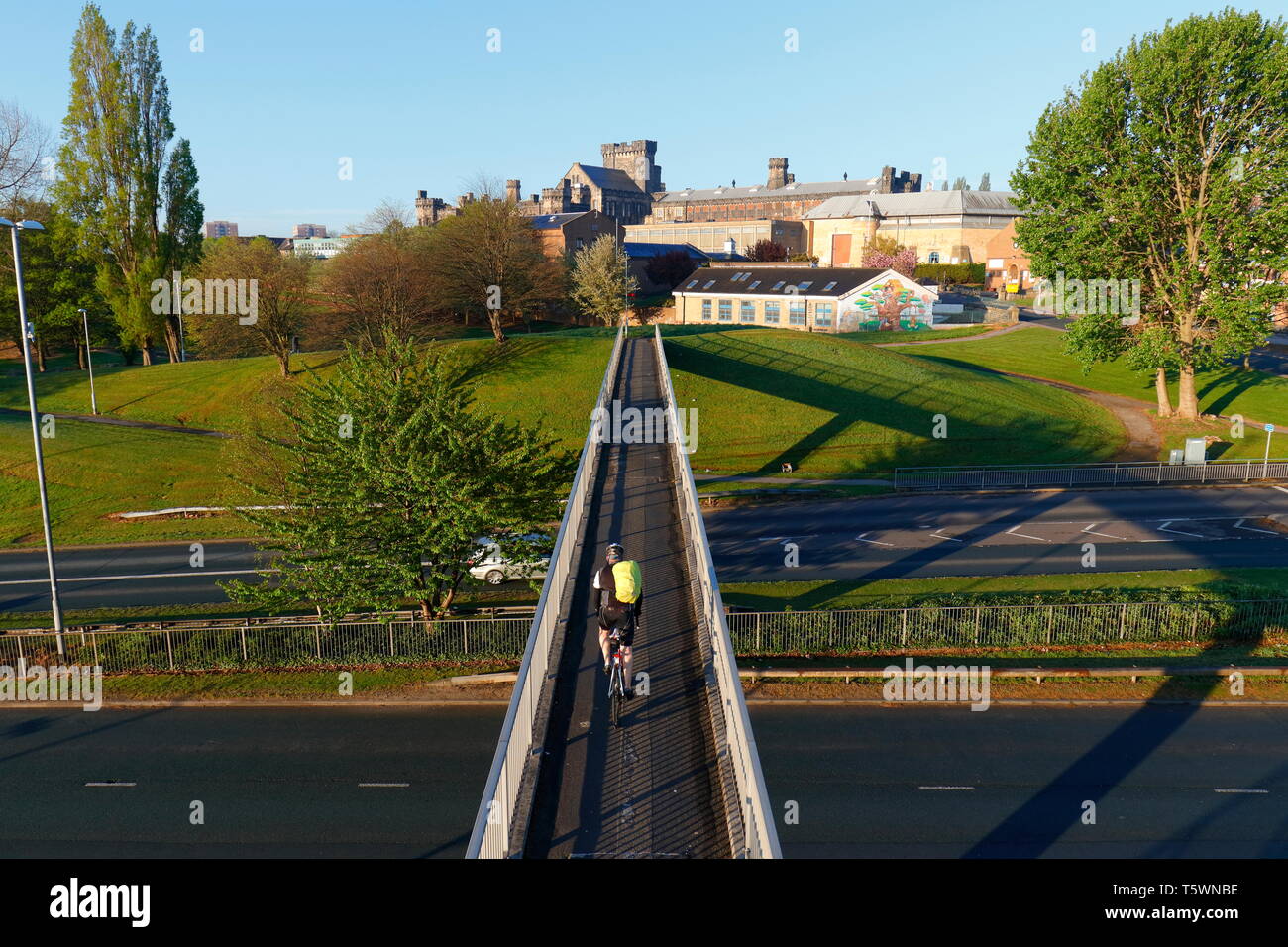 A footbridge in Armley,Leeds that crosses Canal Street and leads to HMP ...