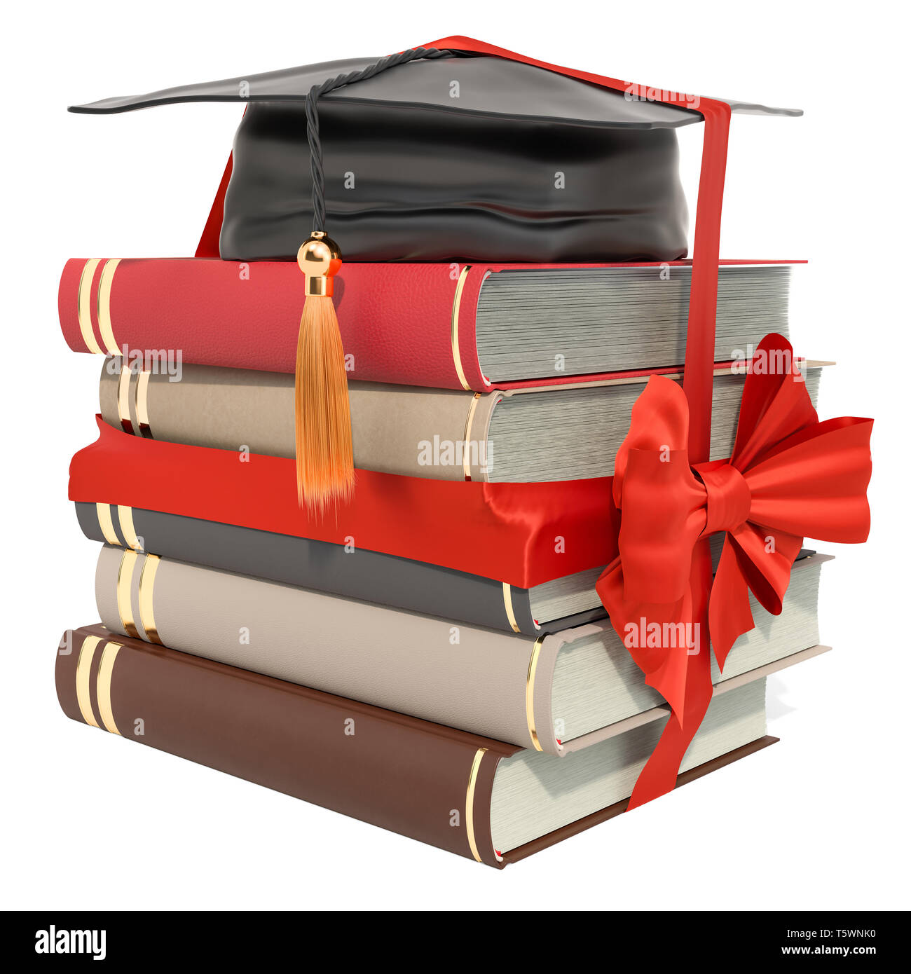 Books and graduation hat with red bow and ribbon. Scholarship for ...