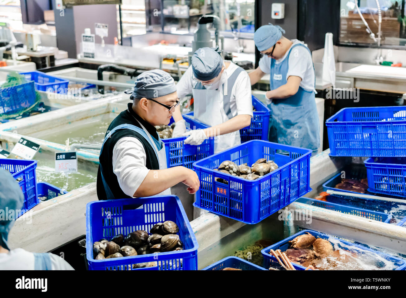 Workers at Addiction Aquatic Development (Part of Taipei Fish Market ...