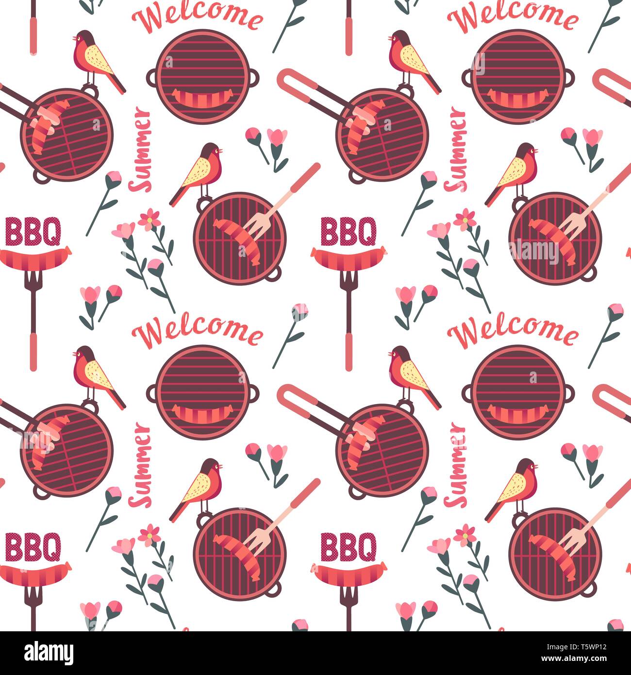 Flat hand drawn barbecue icons seamless pattern Stock Vector Image ...