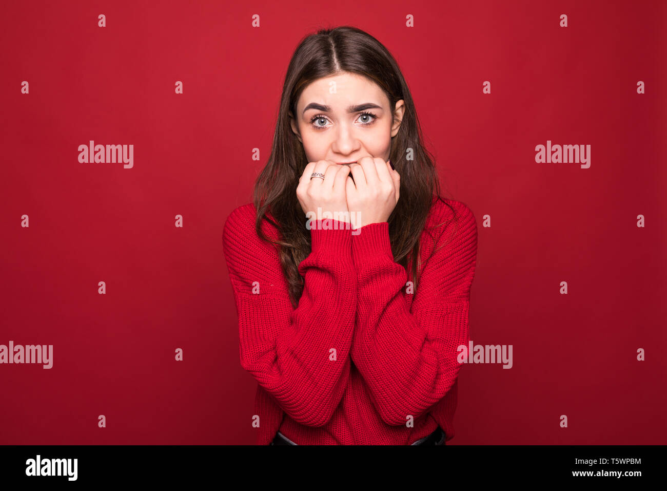 I'm afraid. Fright. Portrait of the scared woman. Business woman ...
