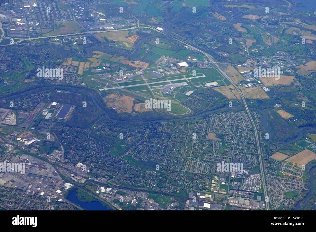 Aerial view of Reading, Pennsylvania and the Reading Regional Airport ...