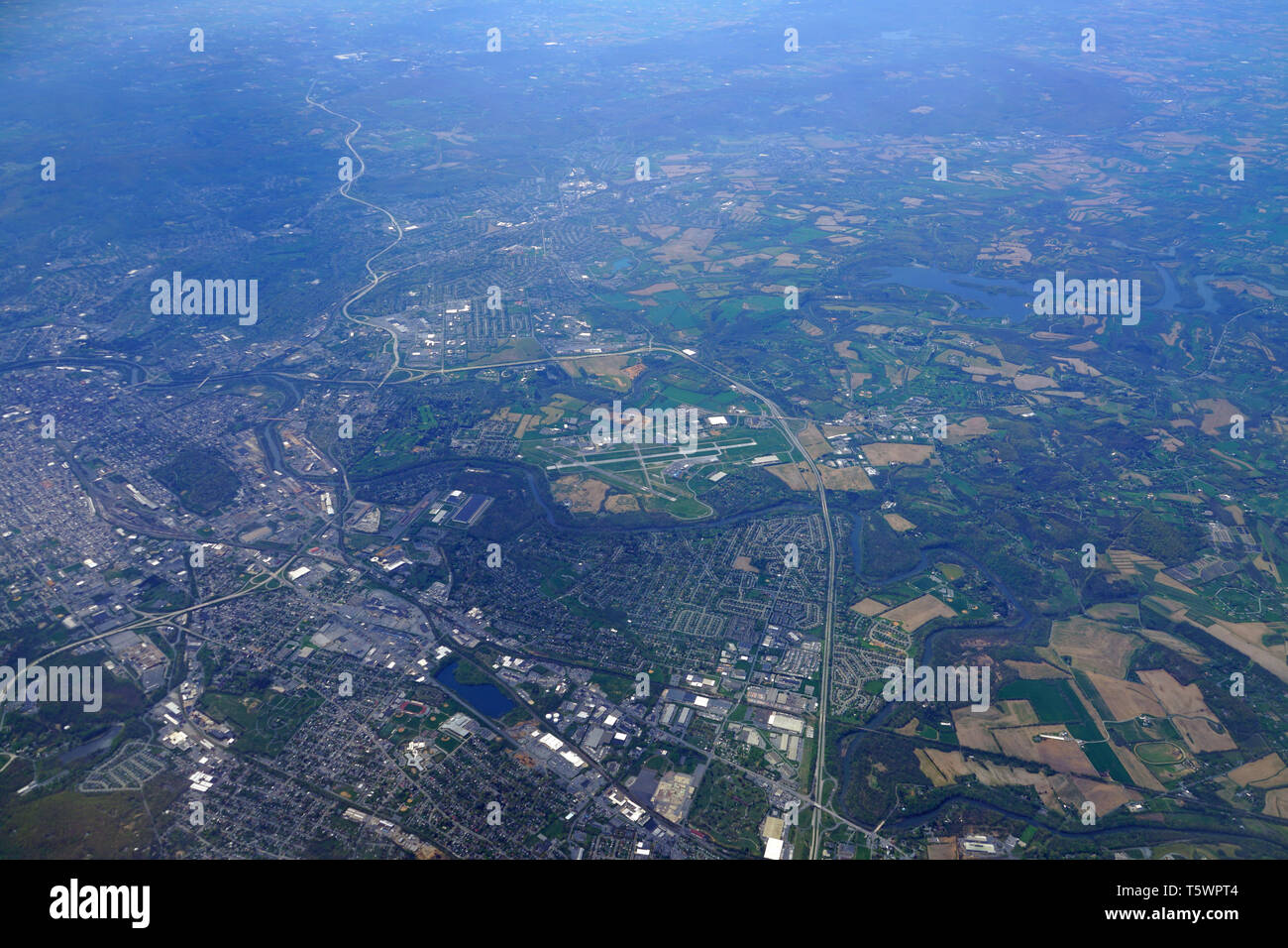 Aerial view of Reading, Pennsylvania and the Reading Regional Airport ...