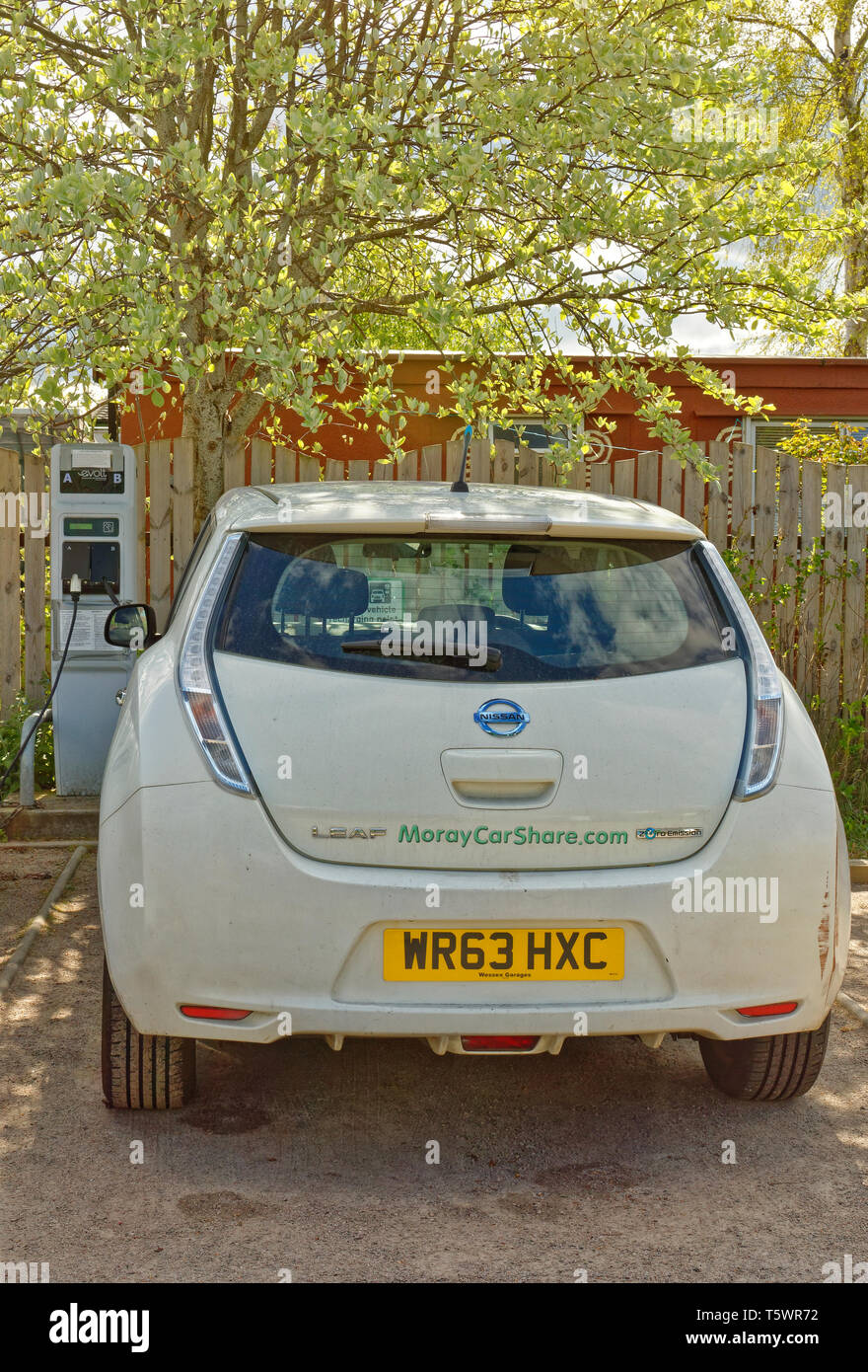 FINDHORN FOUNDATION MORAY CAR SHARE ELECTRIC CAR AT A RECHARGING POINT ...