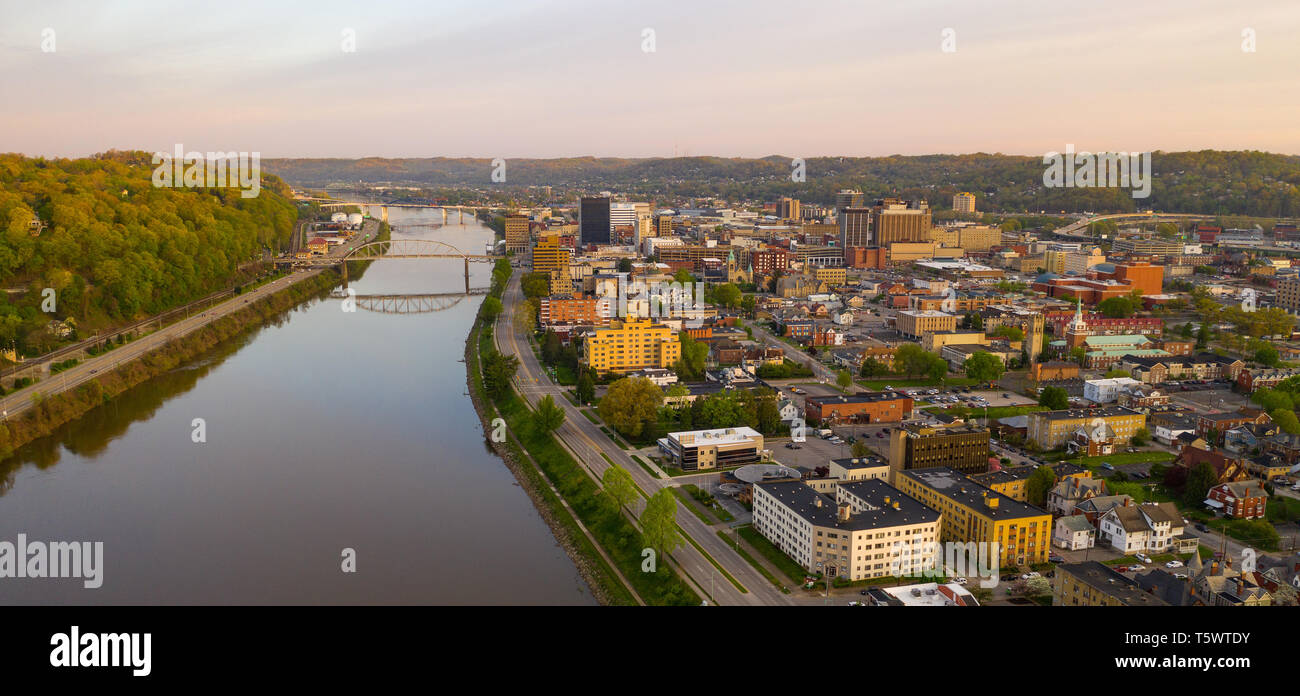 Sunrise reflects in the Kanawha River slowly flowing by picturesque ...