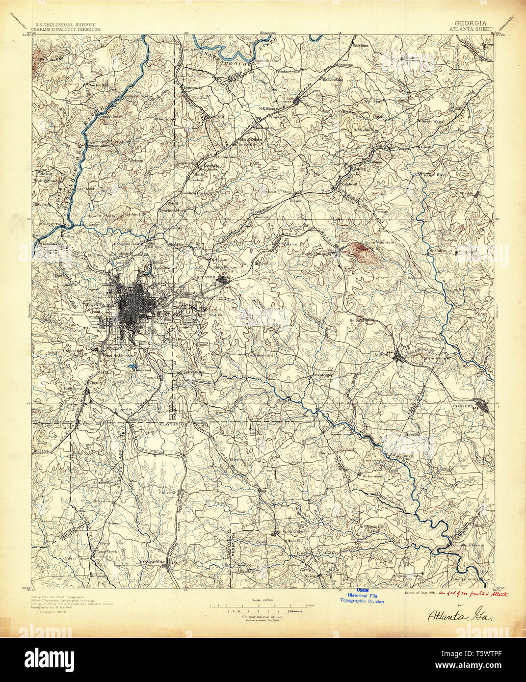 USGS TOPO Map Georgia GA Atlanta 247672 1895 125000 Restoration Stock ...