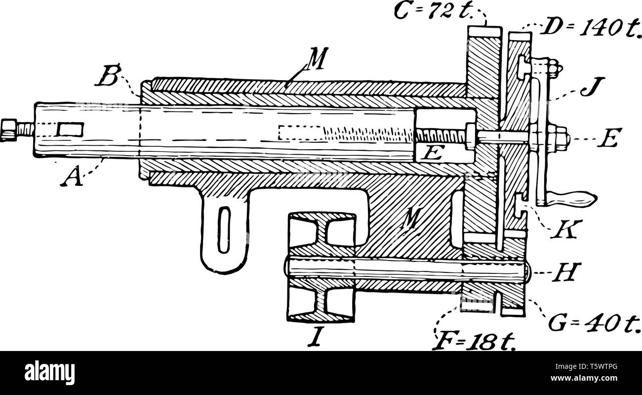 This illustration represents Hand Crank Lathe Boring Rod, vintage line ...