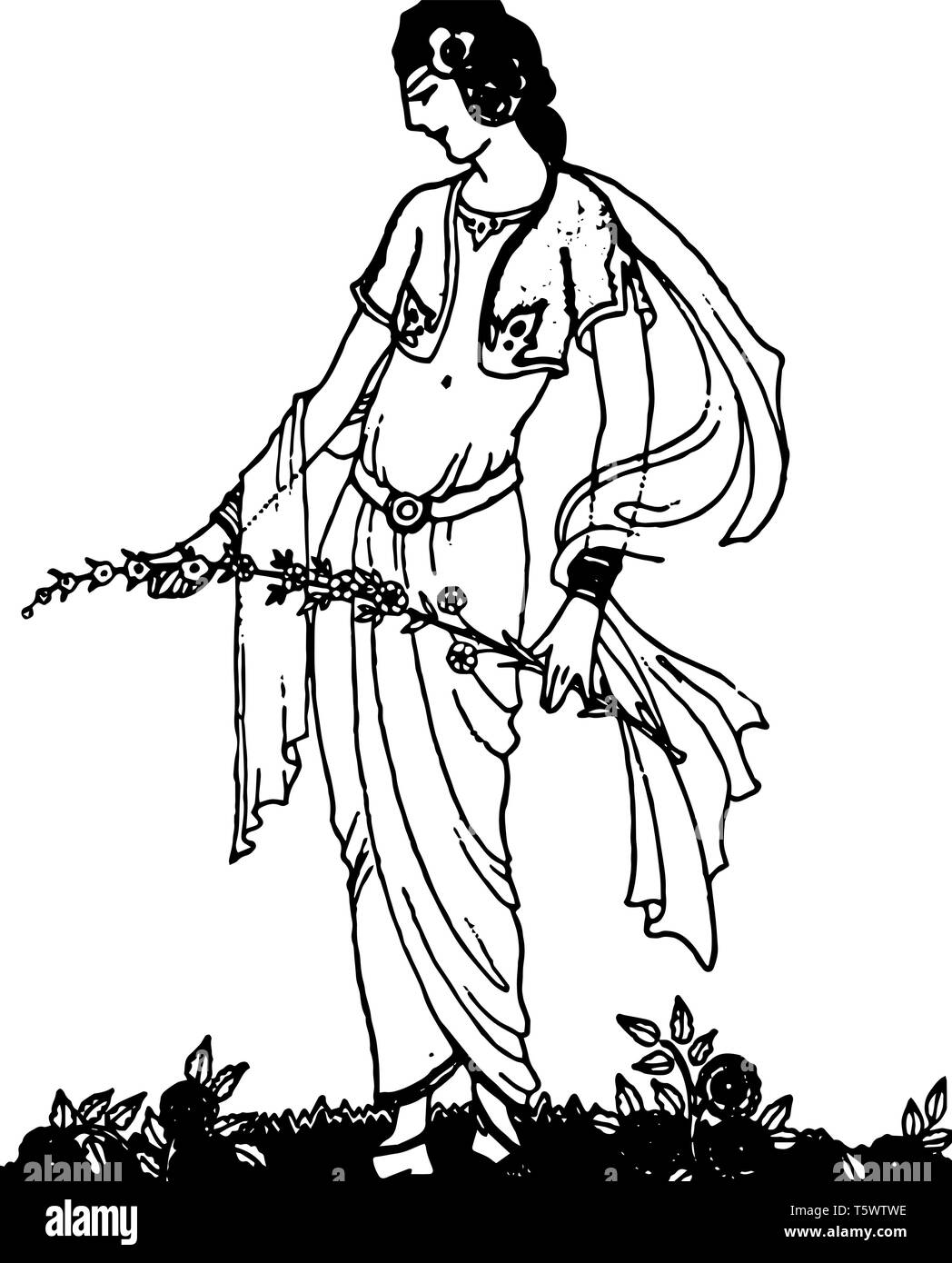 The Exile of Rama this scene shows a standing female holding branch of ...