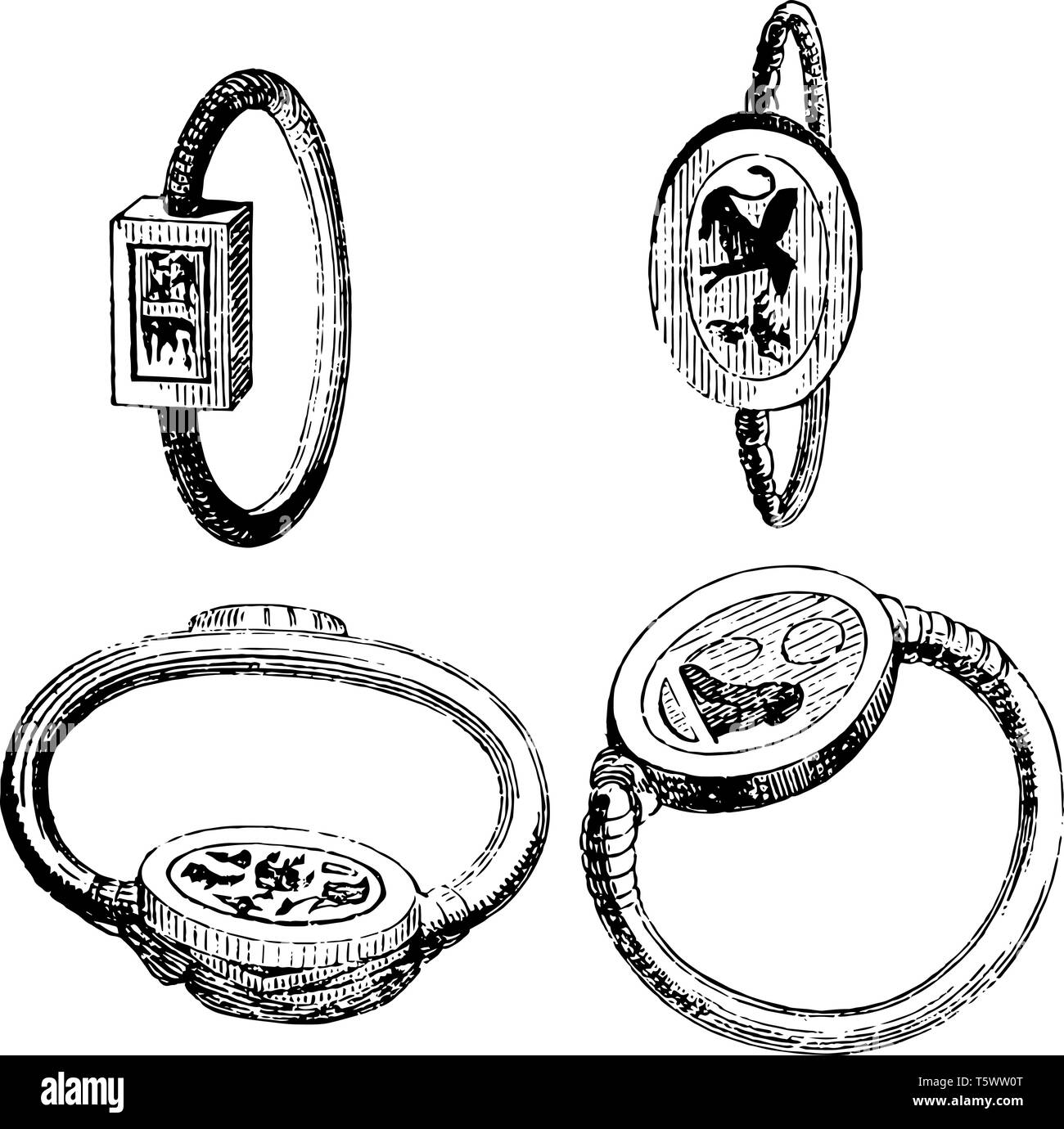 Seals and signets, It has four finger rings, seals and symbols are ...