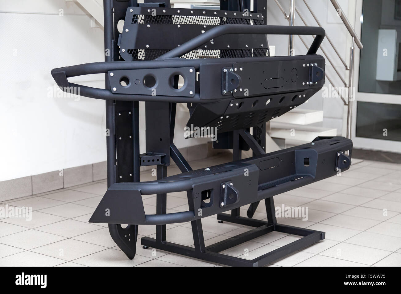 Stand for demonstration of car body elements reinforced for off-road ...