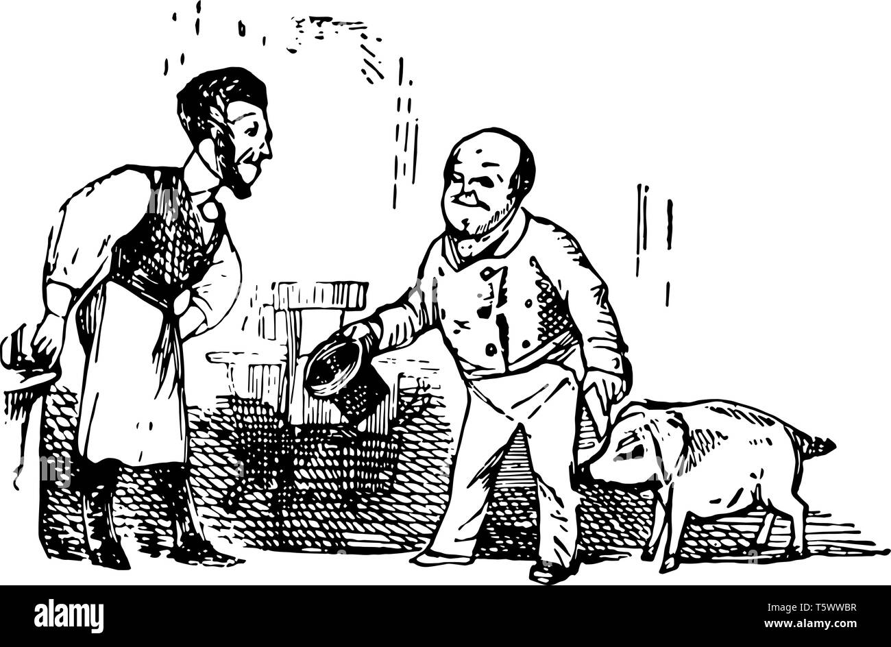 Barber barber shave a pig this scene shows two men one man with his pig ...