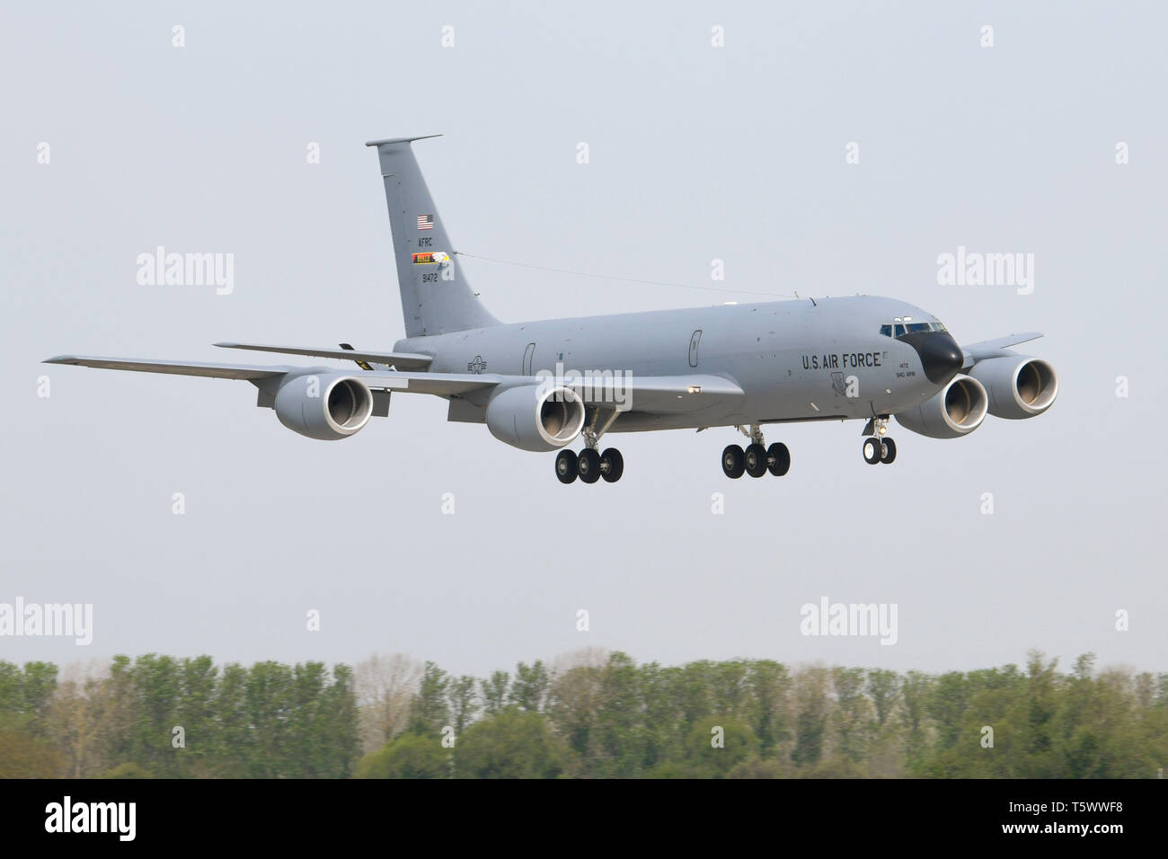 A U.S. Air Force KC-135 Stratotanker assigned to the 100th Air Refueling Wing taxis on the ...