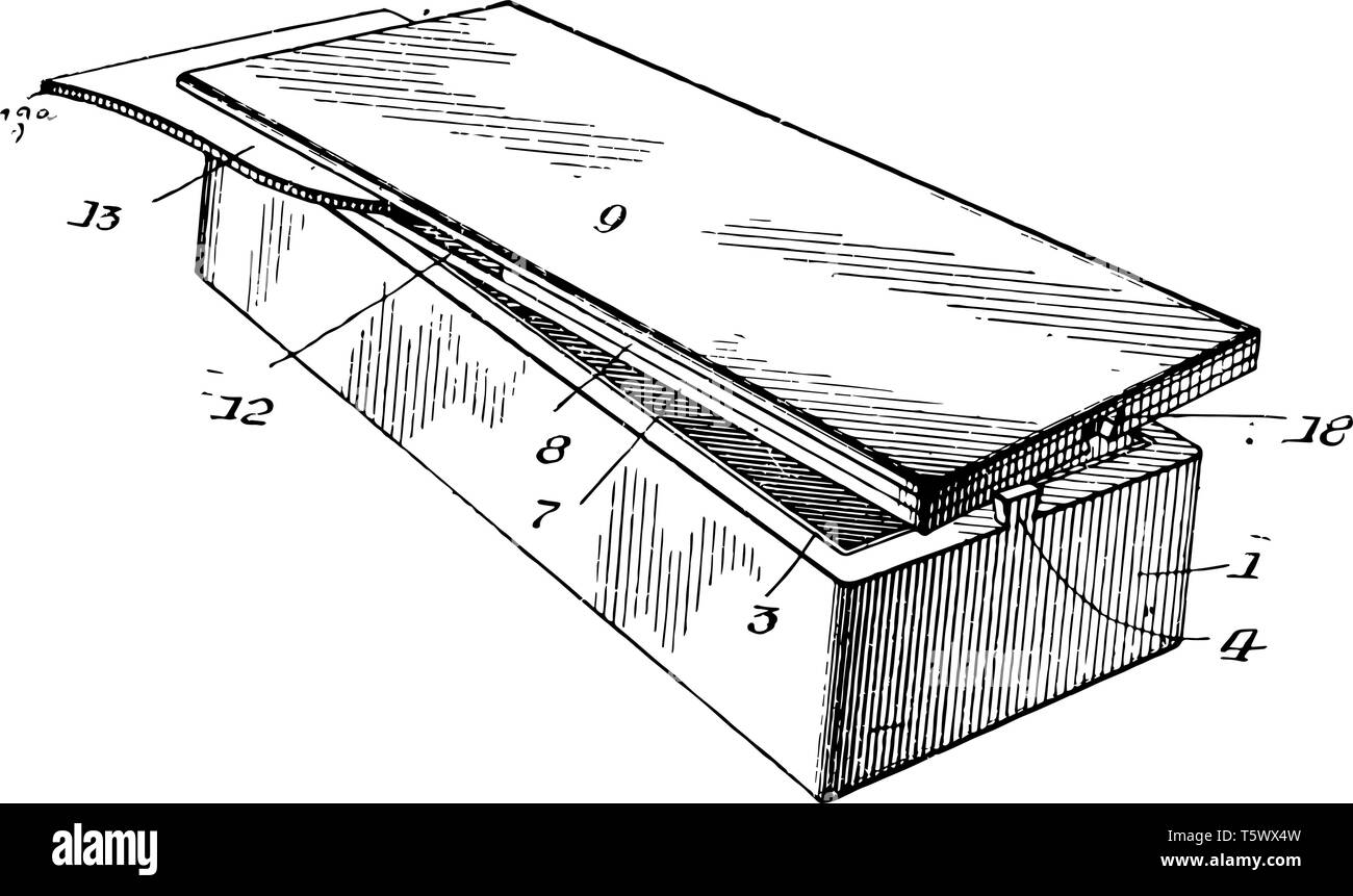 This illustration represents Rectangular Box vintage line drawing or ...