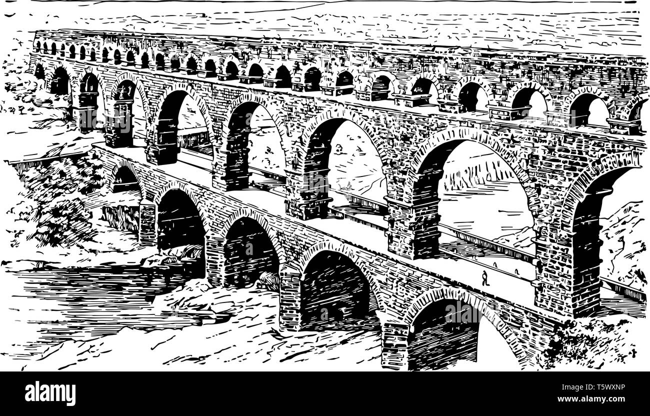 Roman Aqueduct Drawing Roman Aqueduct Stock Illustrations – 748
