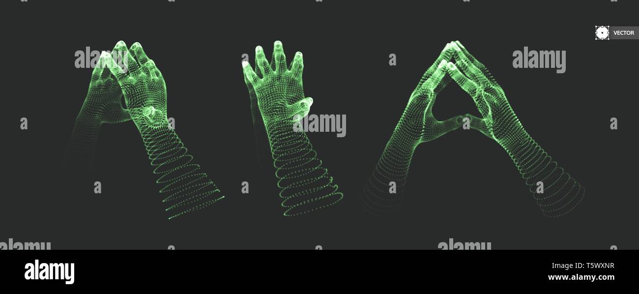 Two human hands. Connection structure. Business concept. 3D vector ...