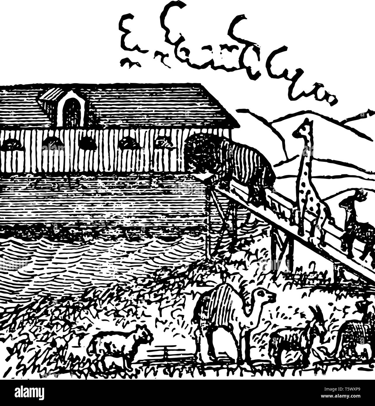 Noahs Ark this scene shows various animals entering the Ark because of ...