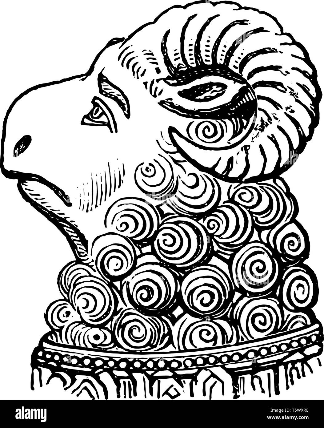 Head of Ram from the monument to Abbot Ramryge vintage line drawing or ...