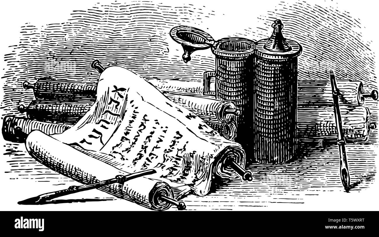 Ancient Scrolls, writing pens, inkstand, ancient, pens, vintage line ...