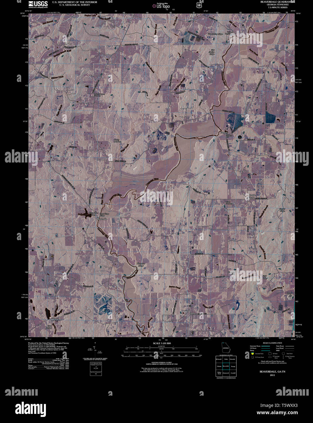 USGS TOPO Map Georgia GA Beaverdale 20110307 TM Inverted Restoration ...