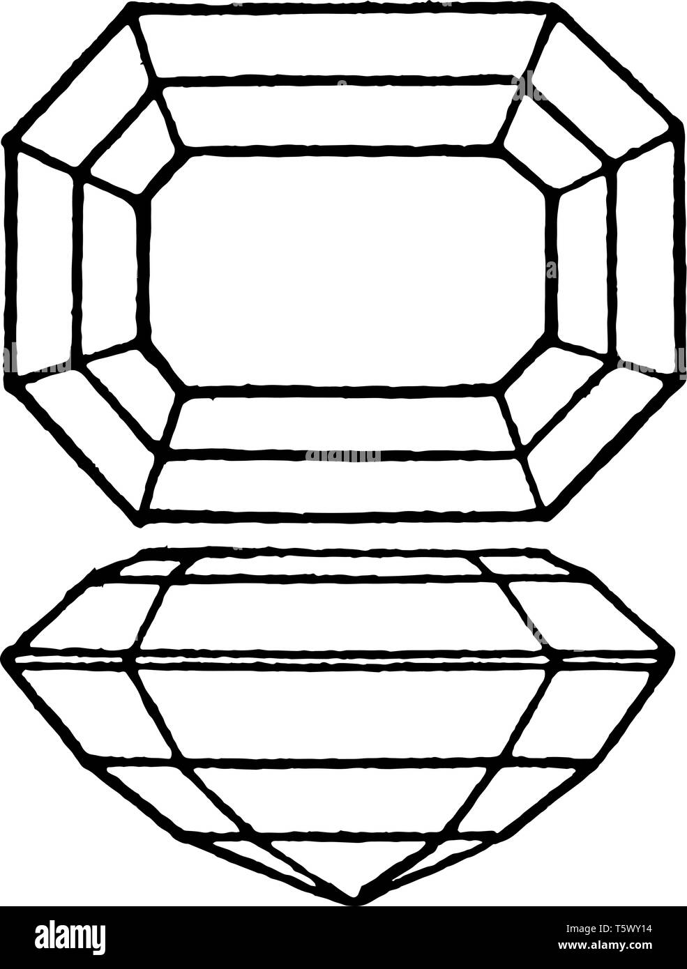 Trap Cut Emeralds are commonly cut this way, vintage line drawing or ...