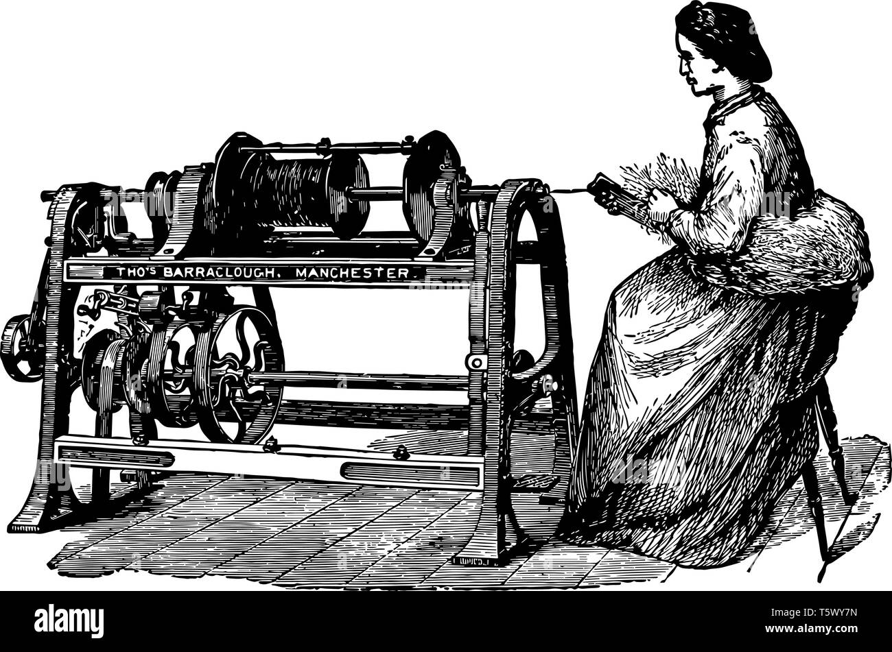 This illustration represents a woman makes rope using an early type of ...