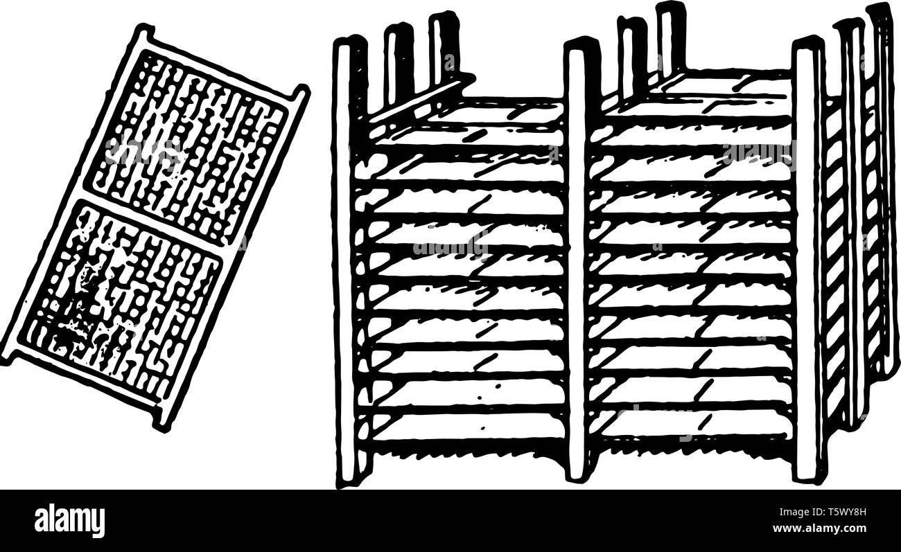 This illustration shows a drying frame and drying rack used in glue ...
