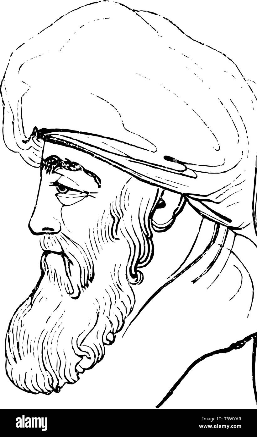 A man Head looking to the left in this picture vintage line drawing or ...