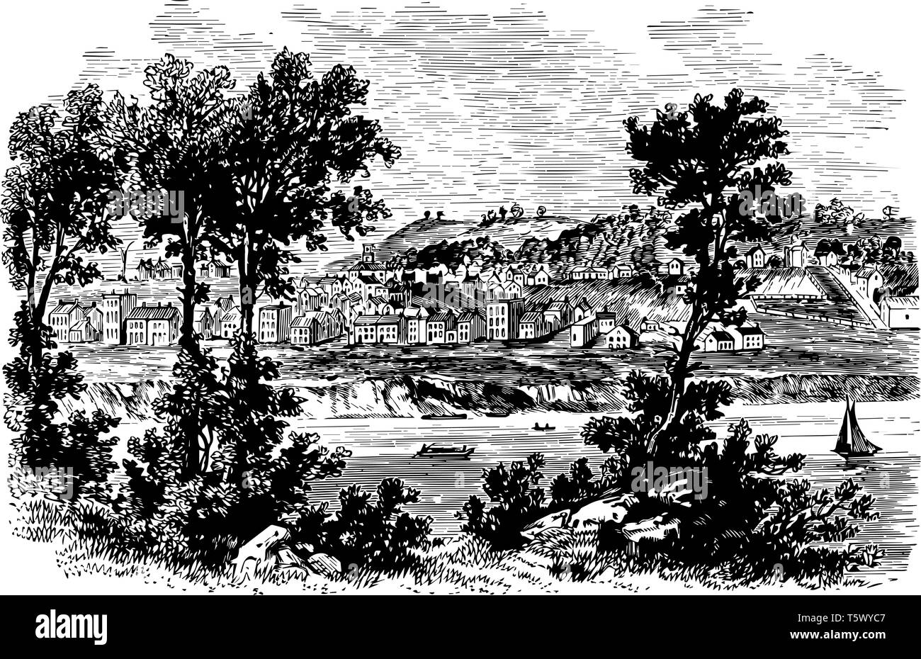 A scene of Cincinnati city in 1812 located in Ohio. It shows the ...
