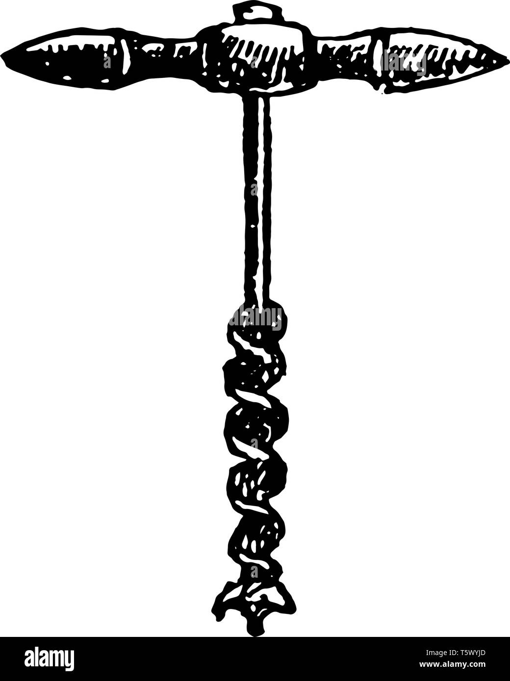 This illustration represents Auger which is a carpenter tool vintage ...