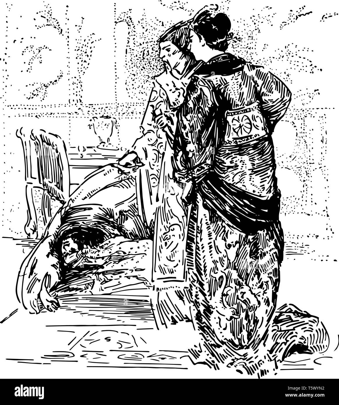 The Story of Aladdin this scene shows two standing men and one man ...