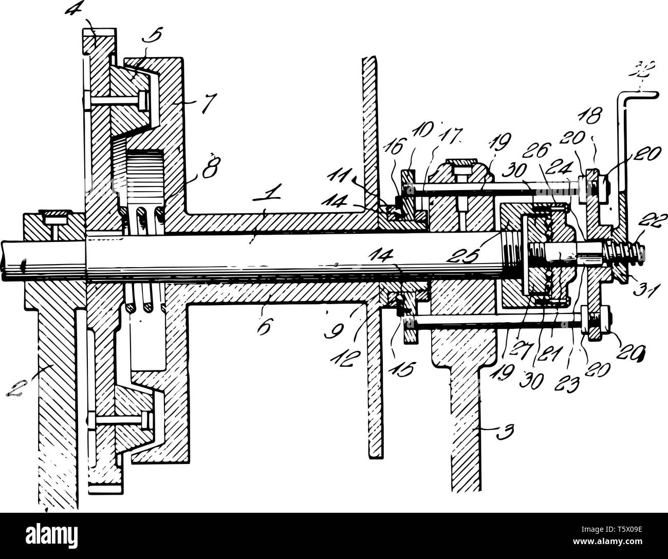 This illustration represents Friction Clutch vintage line drawing or ...