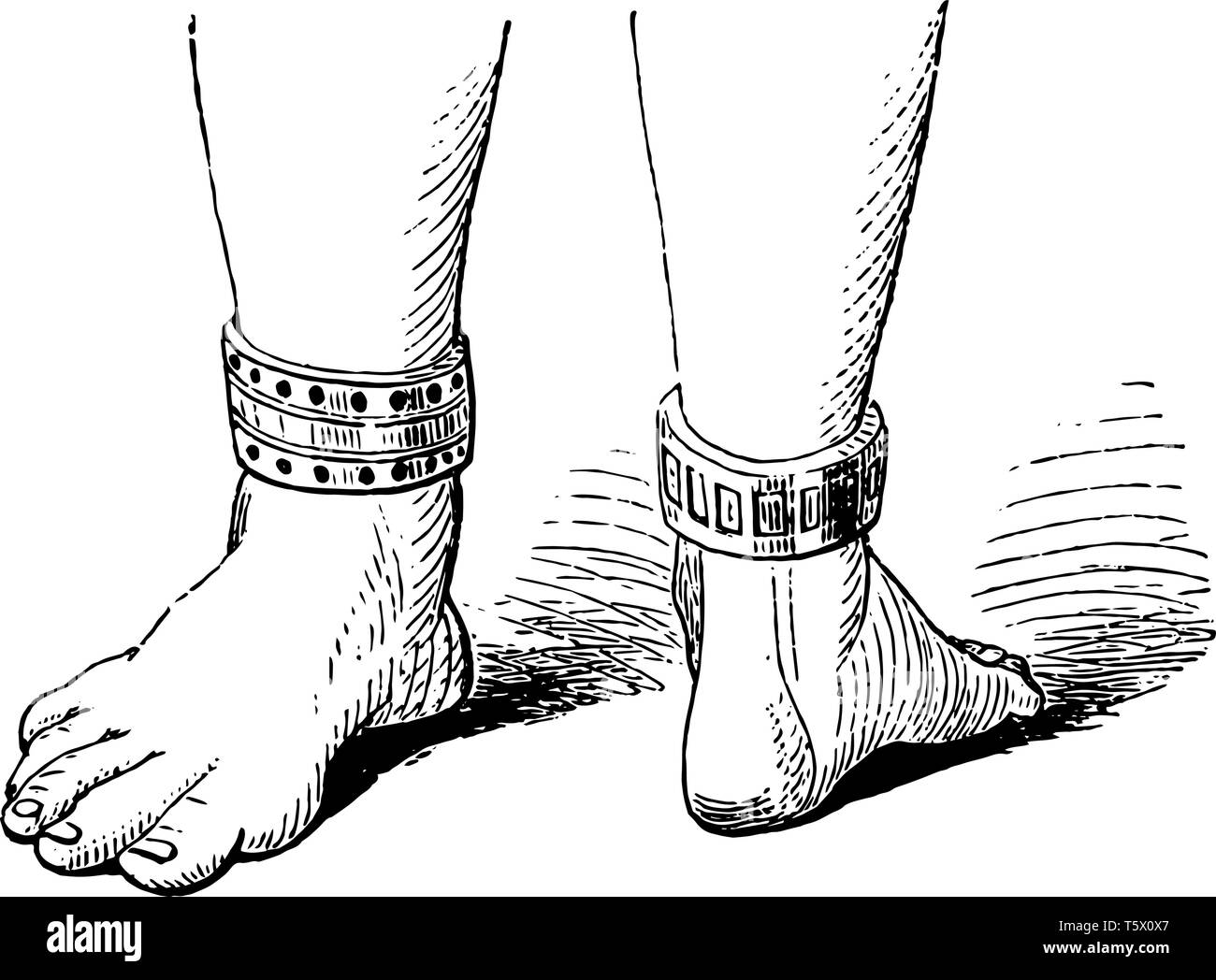 Ankle Bracelet has antique design, vintage line drawing or engraving ...