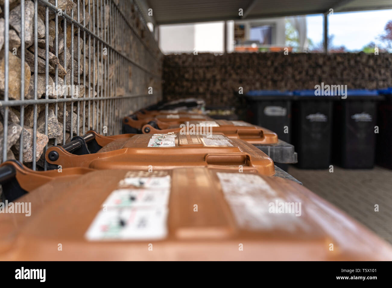 German waste separation. In the foreground organic waste, in the ...