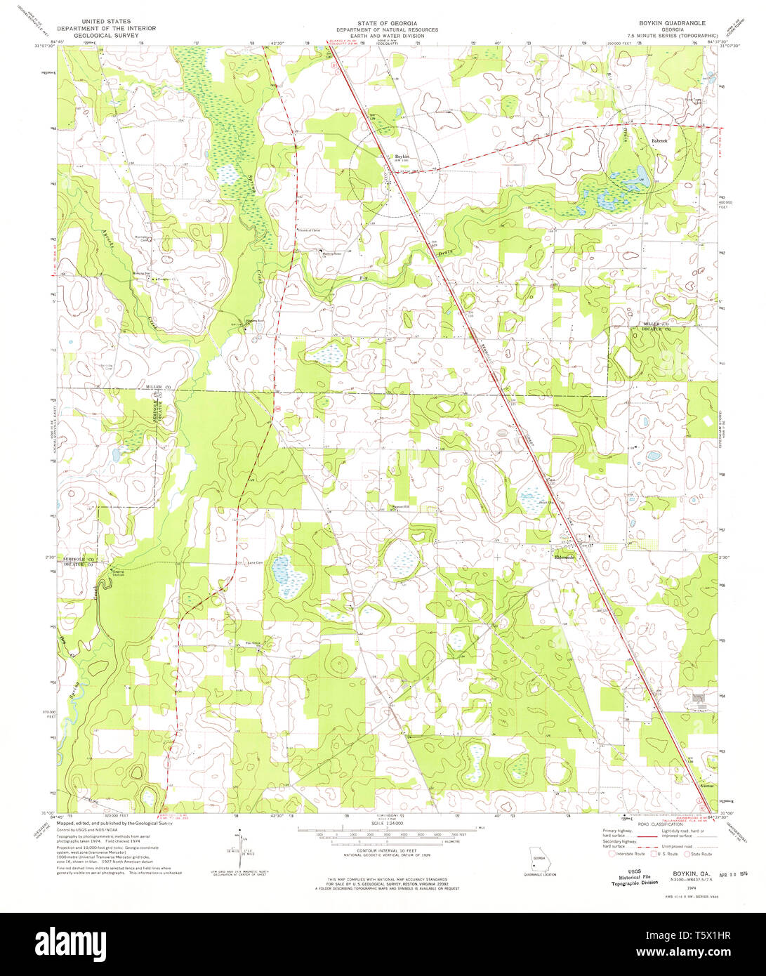 USGS TOPO Map Georgia GA Boykin 245110 1974 24000 Restoration Stock ...