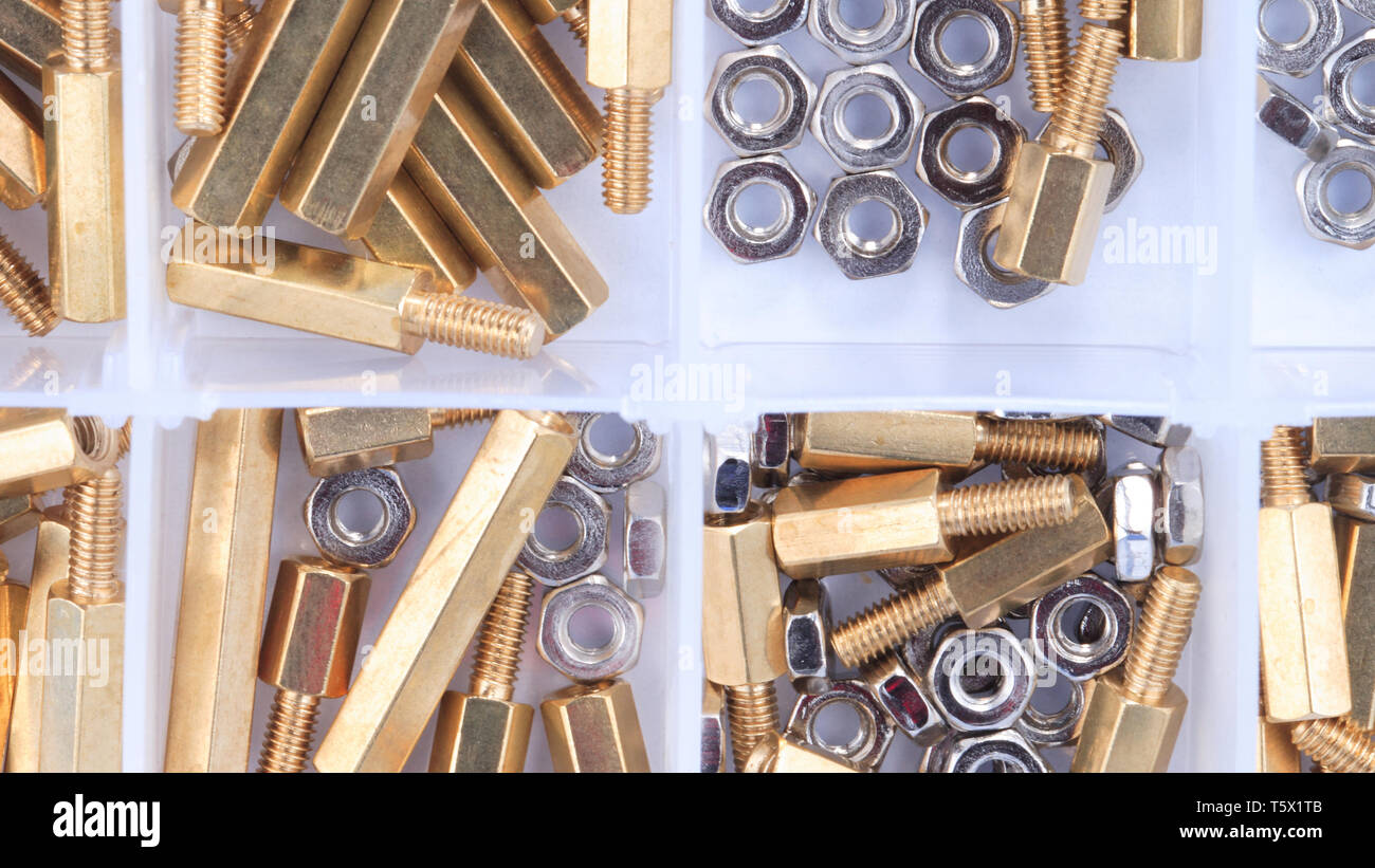 Brass Standoff Spacer Male and Female set in plastic container Stock ...