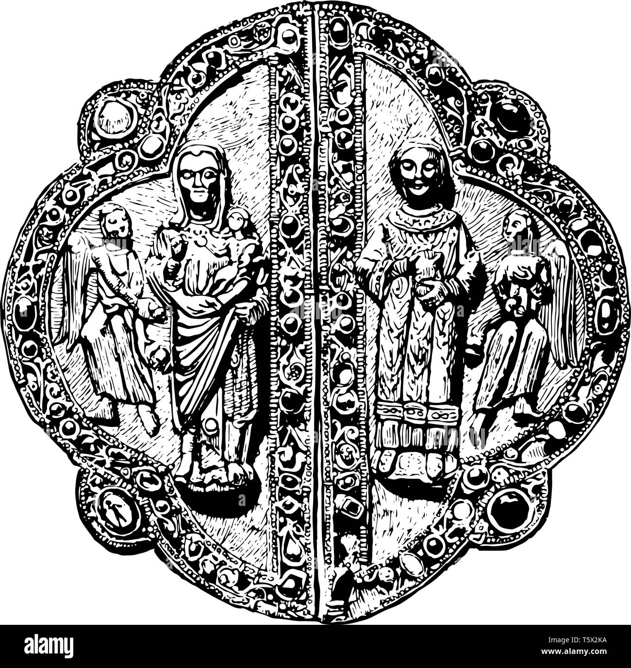 Agraffe used in armor or in ordinary costume vintage line drawing or ...