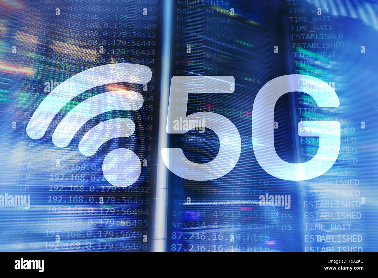 5G Network, 5G internet Connection Concept in digital background. Smart ...