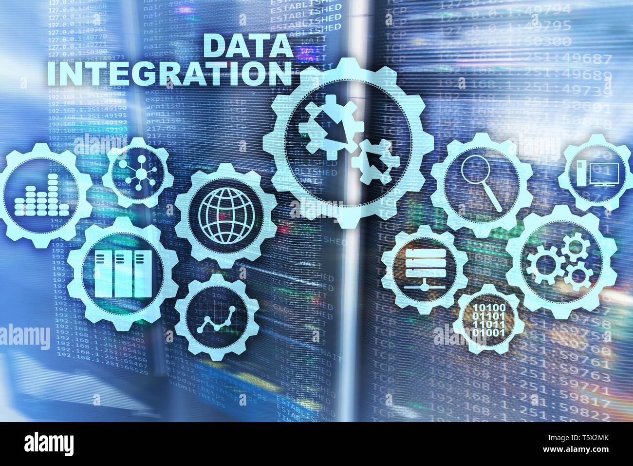 Data integration Business Information Technology Concept on Server Room ...