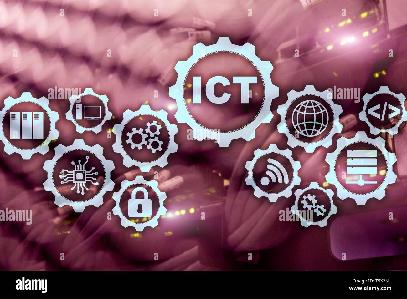 ICT. Information and communications technology on modern server room ...