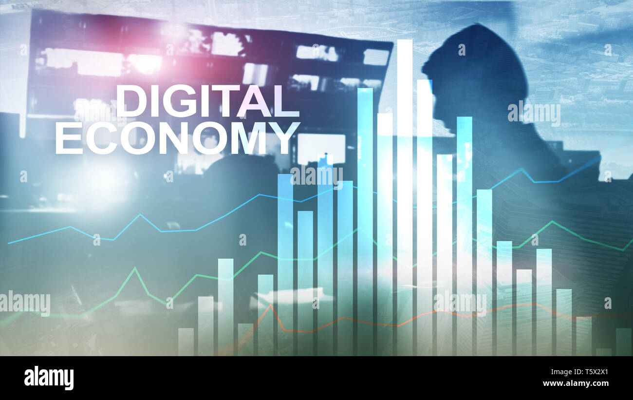 DIgital economy, financial technology concept on blurred background ...