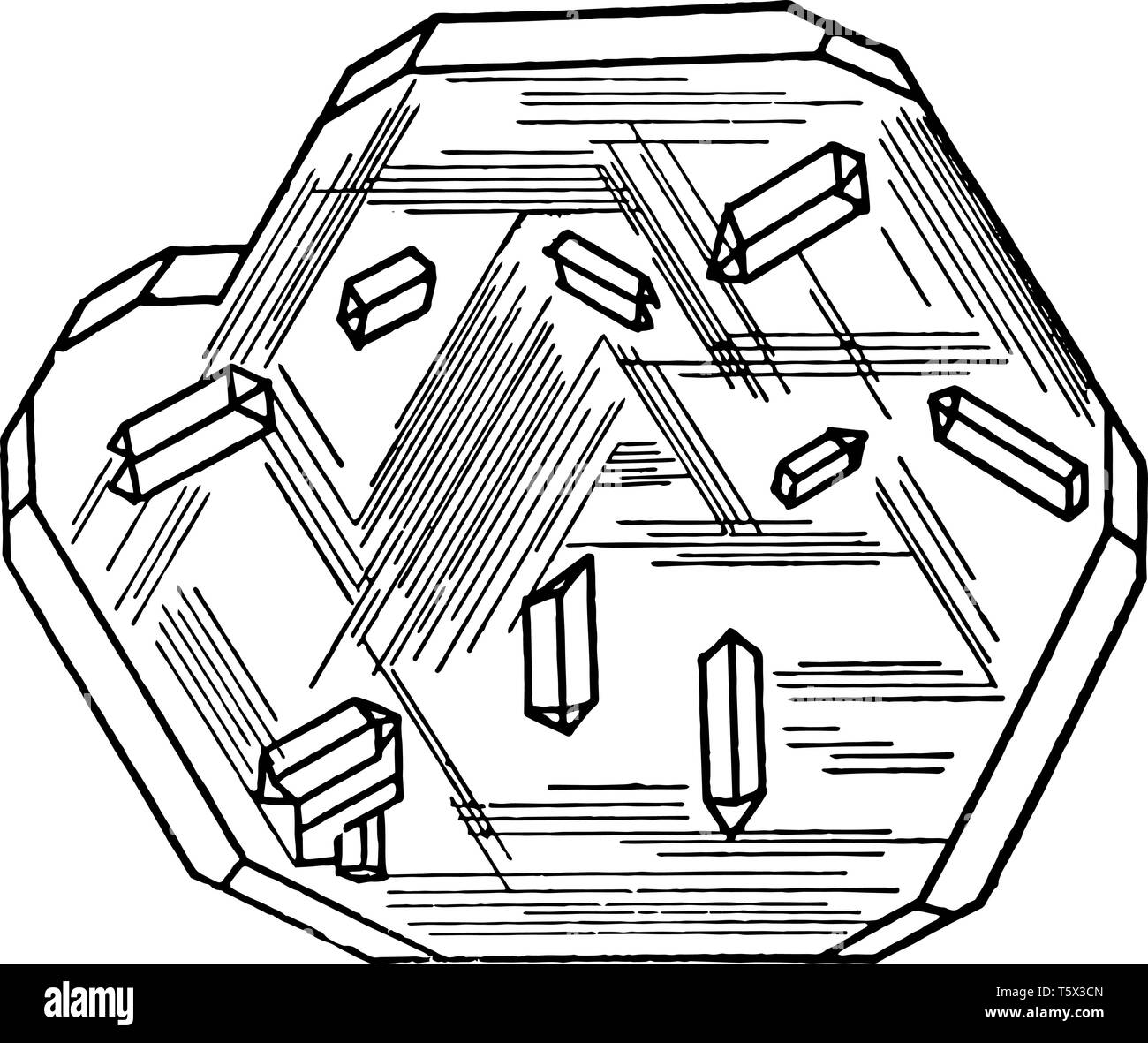 This diagram represents Rutile Growing Upon Titanic Iron, vintage line ...