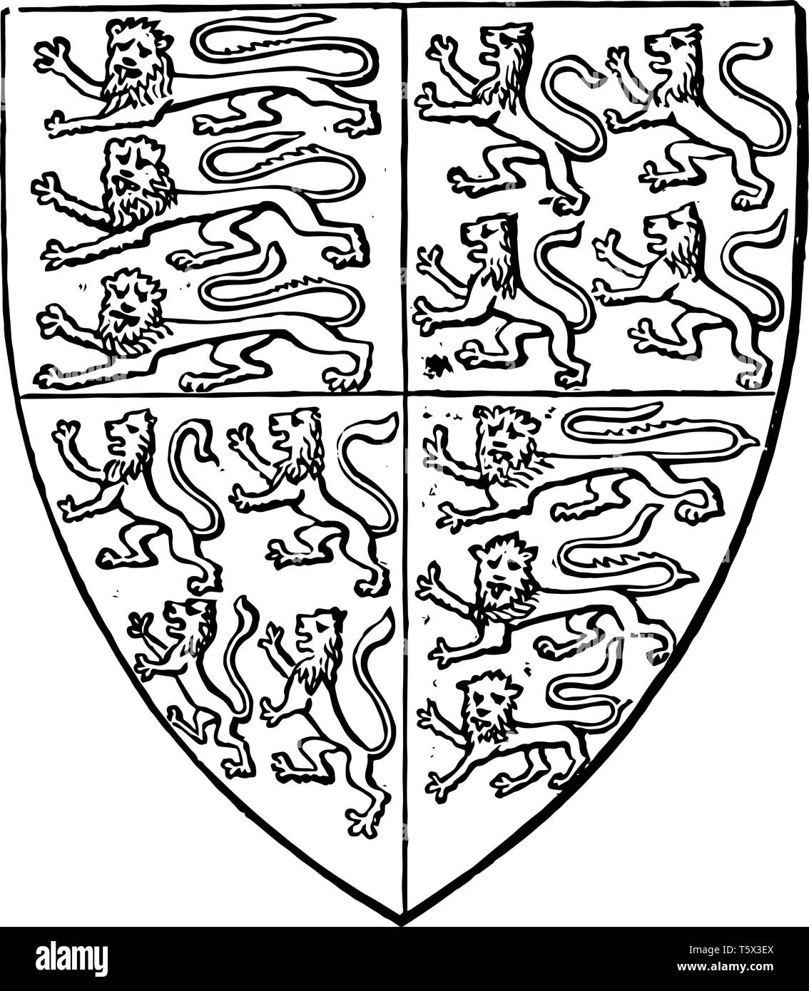 Shield of Queen Philippa is a heraldic shield vintage line drawing or ...