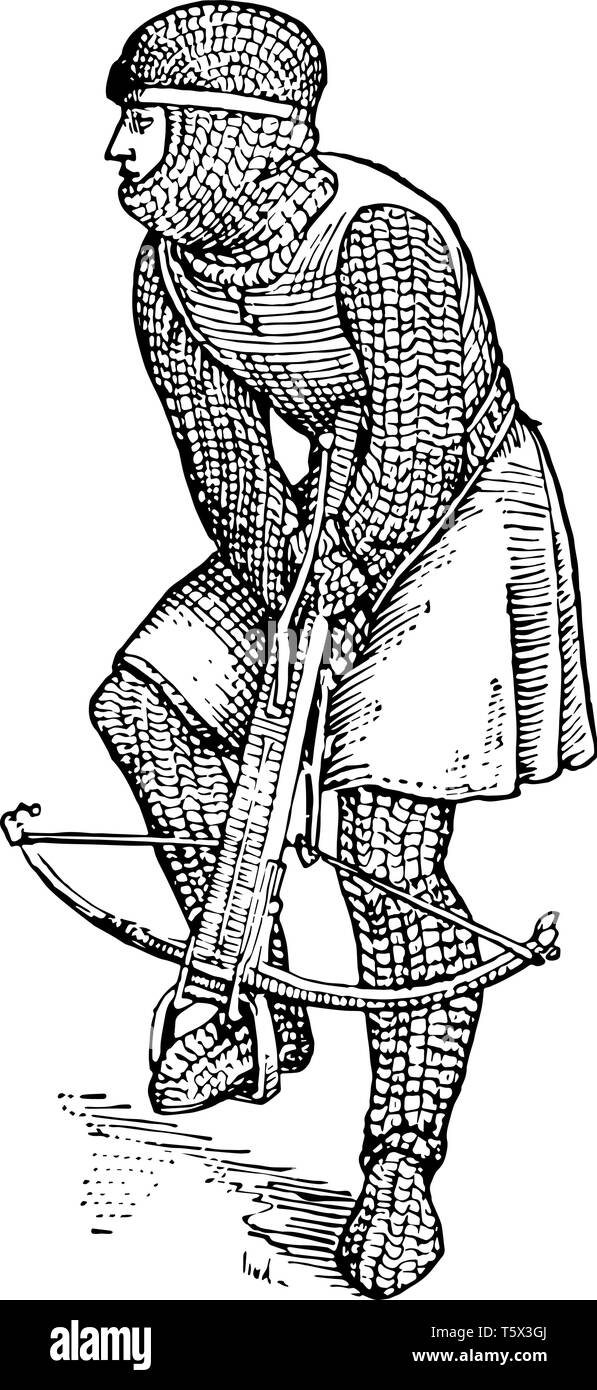 Arbalister is a crossbowman vintage line drawing or engraving ...