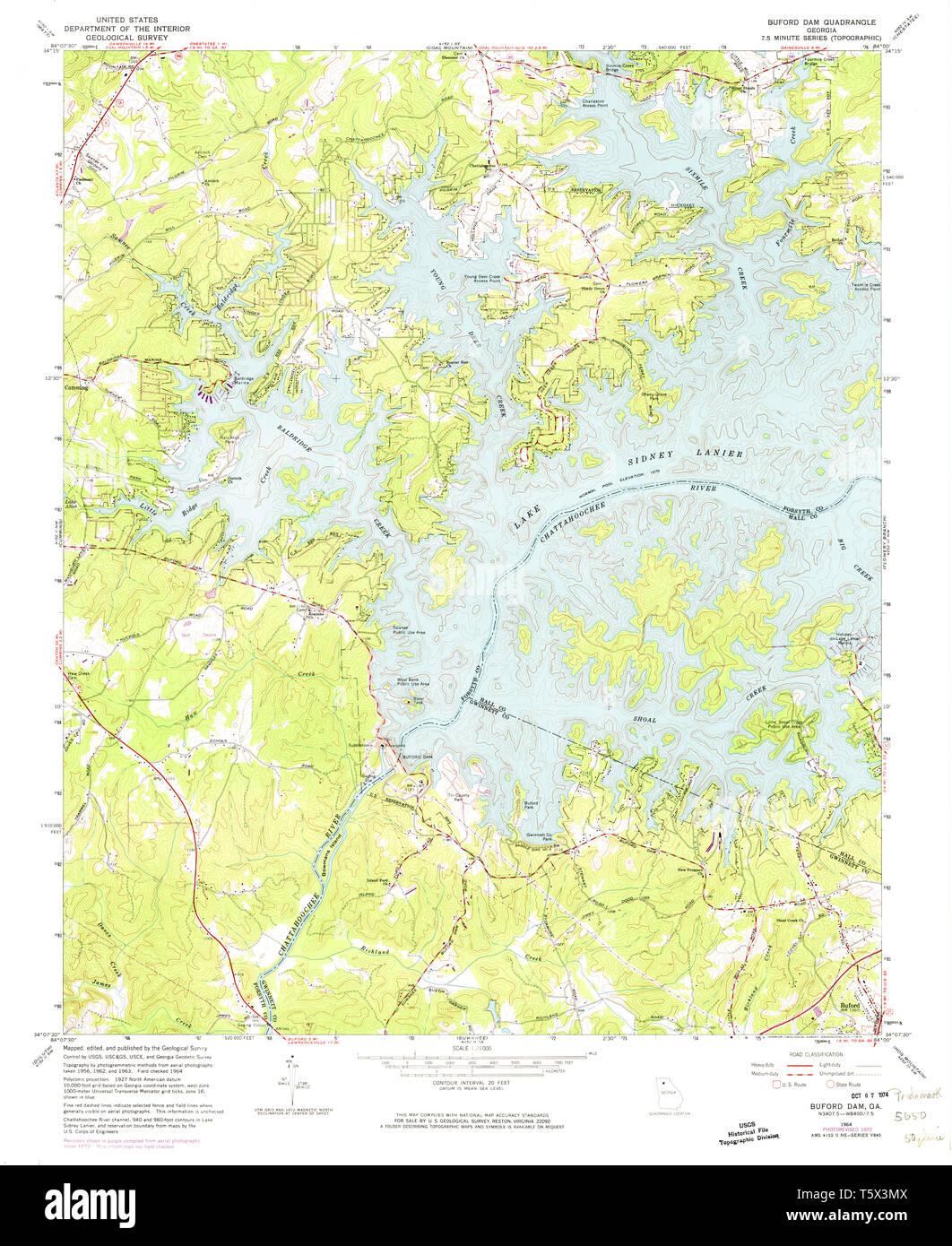 USGS TOPO Map Georgia GA Buford Dam 245167 1964 24000 Restoration Stock ...