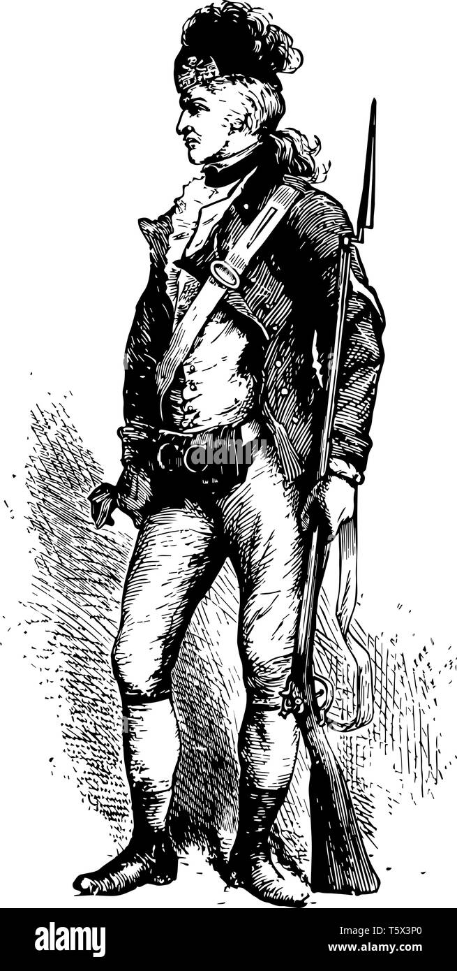 American Rifleman costume from 1780 vintage line drawing or engraving ...