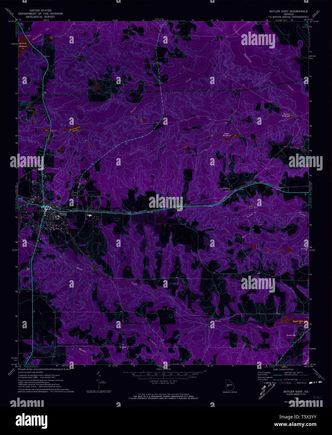 USGS TOPO Map Georgia GA Butler East 245187 1971 24000 Inverted ...