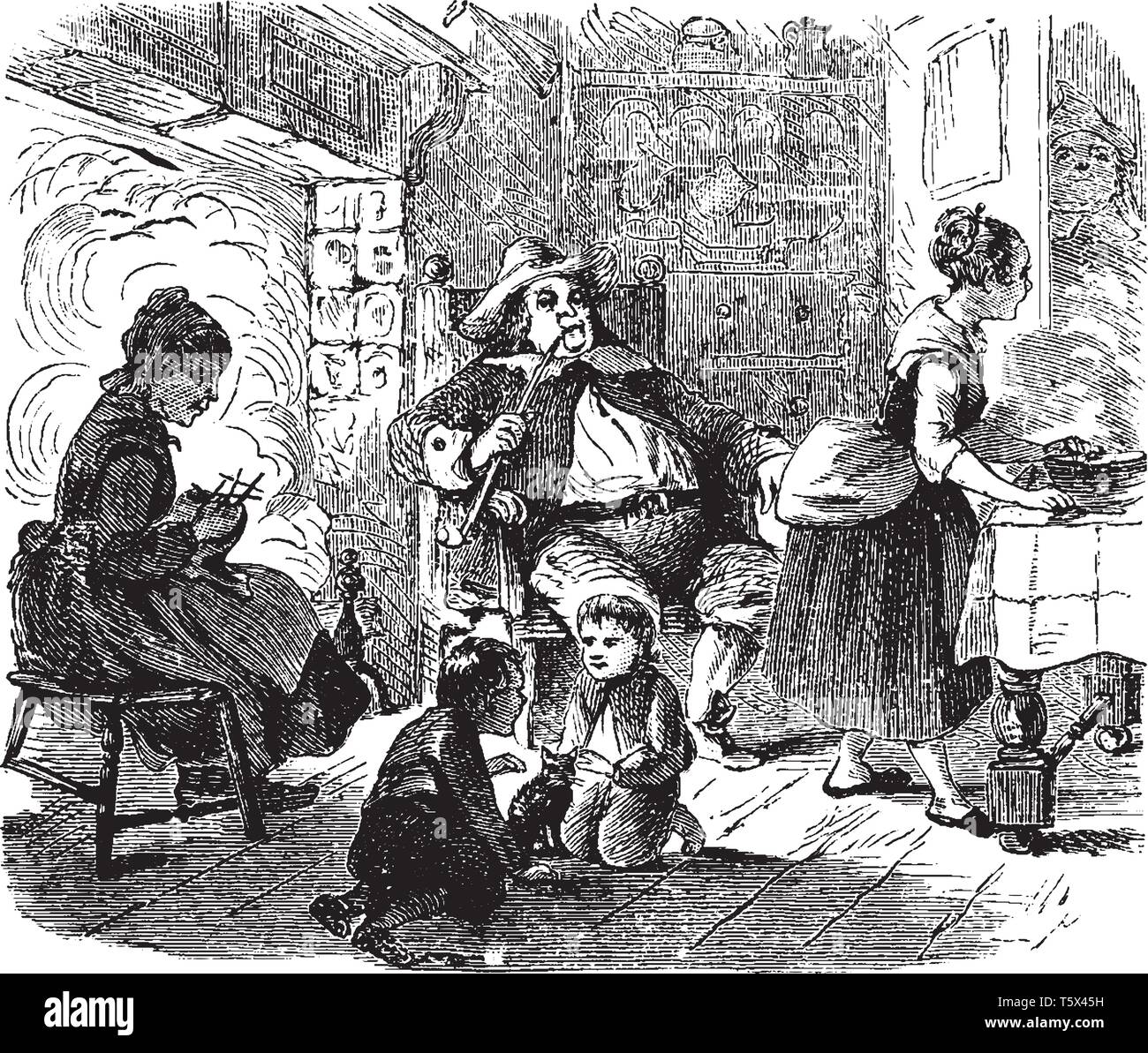 Picture of a Dutch family in New Amsterdam,vintage line drawing or ...