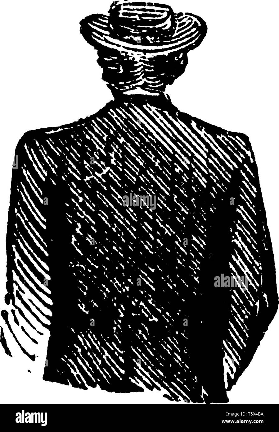 An illustration of the back of a man, vintage line drawing or engraving ...